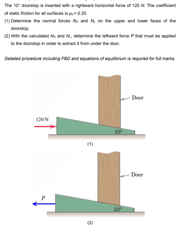 Solved The 10° doorstop is inserted with a rightward | Chegg.com