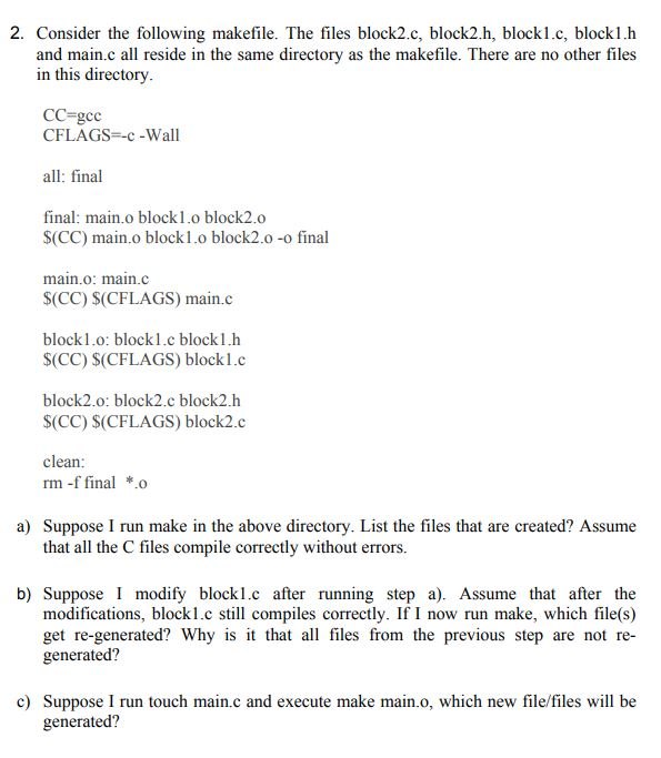 2. Consider the following makefile. The files | Chegg.com