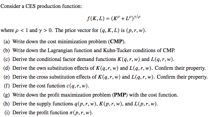 Solved Consider a CES production | Chegg.com