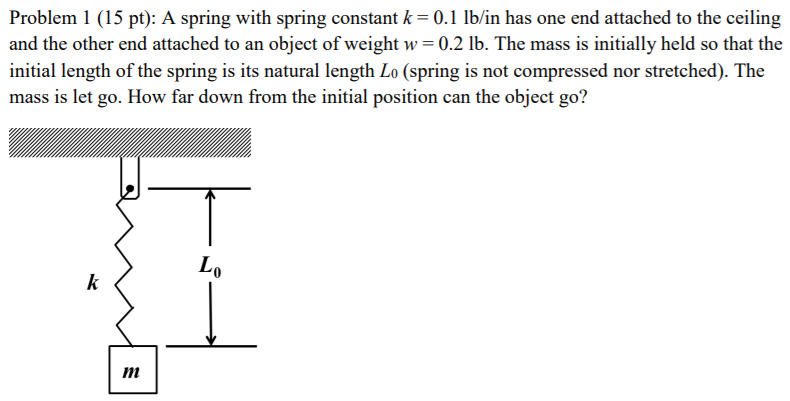 Solved Problem 1 (15 pt): A spring with spring constant k = | Chegg.com