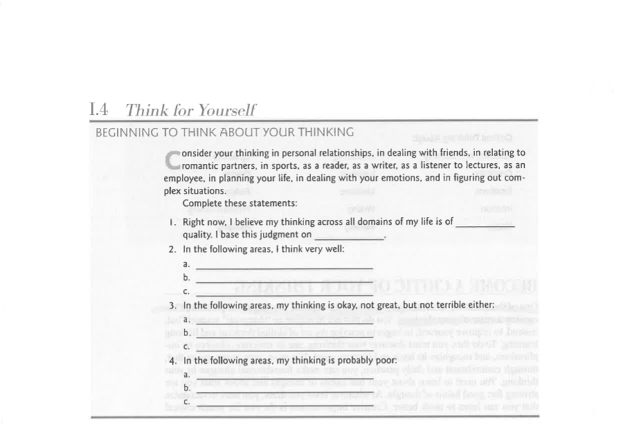 Solved 1.4 Think for Yourself BEGINNING TO THINK ABOUT YOUR | Chegg.com
