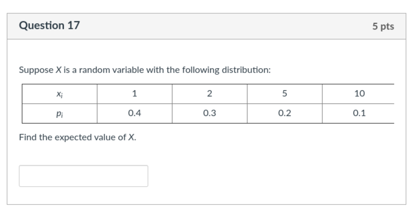 Solved Question 17 5 pts Suppose X is a random variable with | Chegg.com