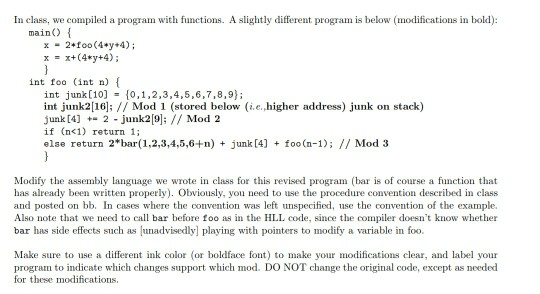 In class, we compiled a program with functions. A | Chegg.com