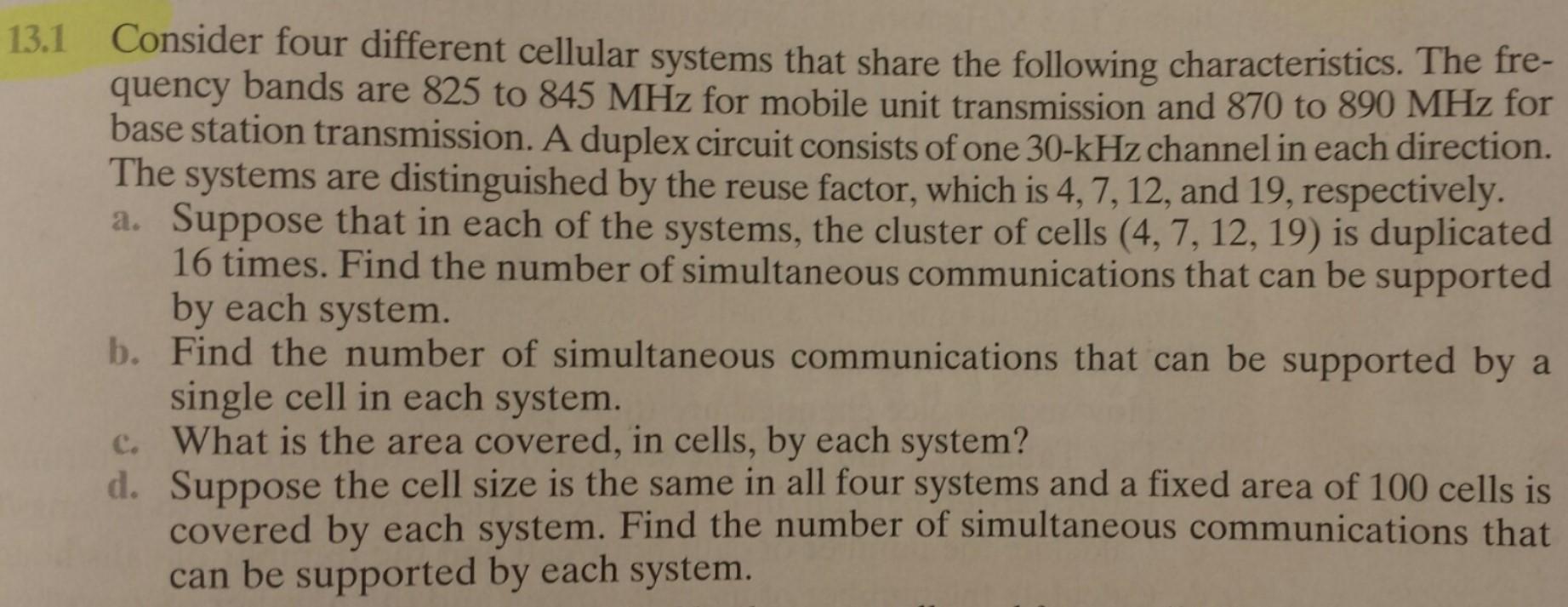 Solved Consider four different cellular systems that share | Chegg.com
