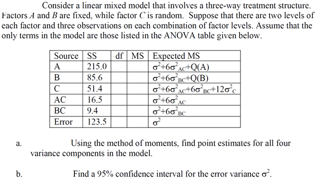 Solved Consider a linear mixed model that involves a | Chegg.com