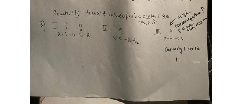 Solved Reactivity toward nucleophilic acety I soo. II iR−C | Chegg.com