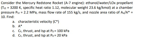 Solved Consider the Mercury Redstone Rocket (A-7 engine): | Chegg.com