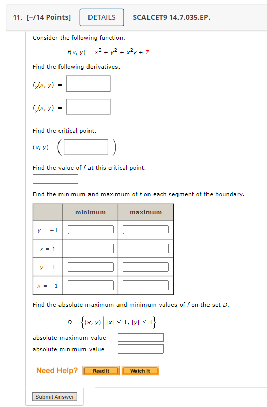 Solved [-/14 Points] SCALCET9 14.7.035.EP. Consider the | Chegg.com