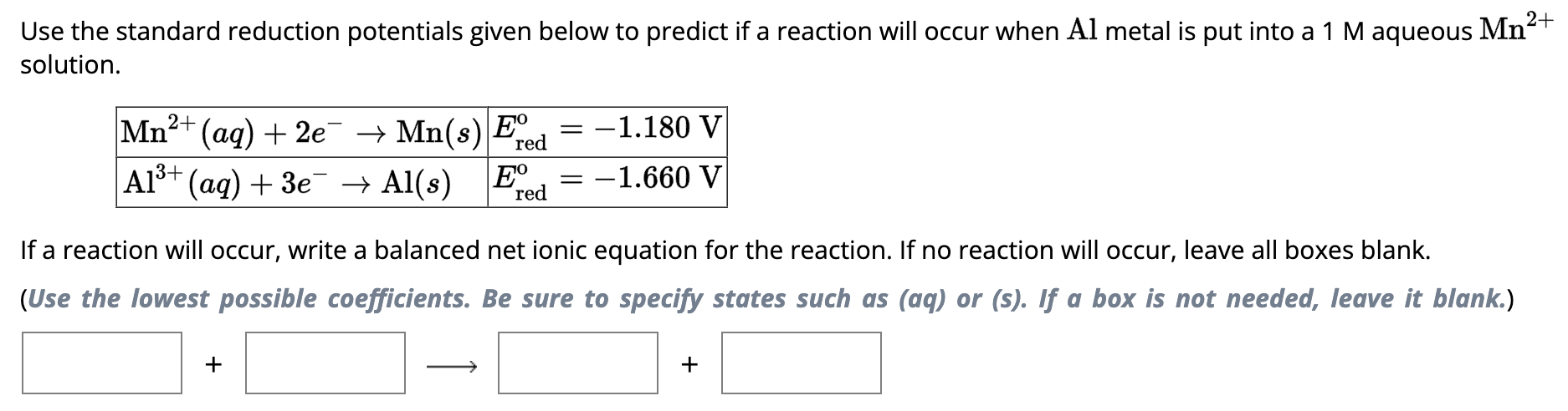Solved Use the standard reduction potentials given below to | Chegg.com