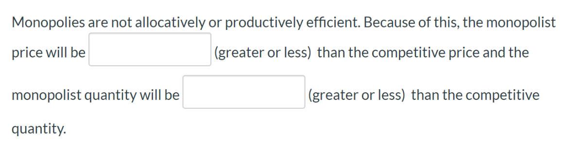 Solved Monopolies are not allocatively or productively | Chegg.com