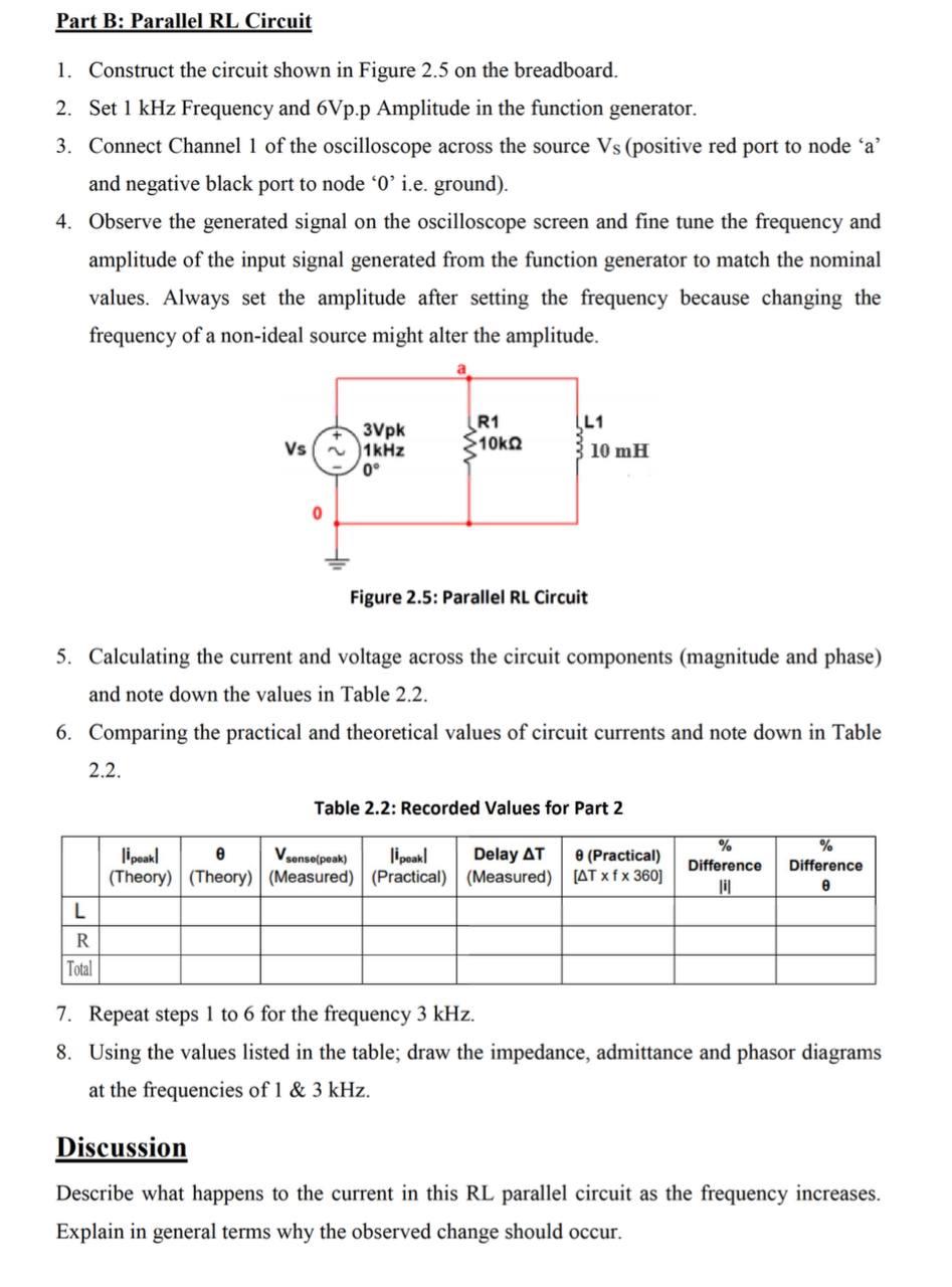 Solved Part B: Parallel RL Circuit 1. Construct the circuit | Chegg.com