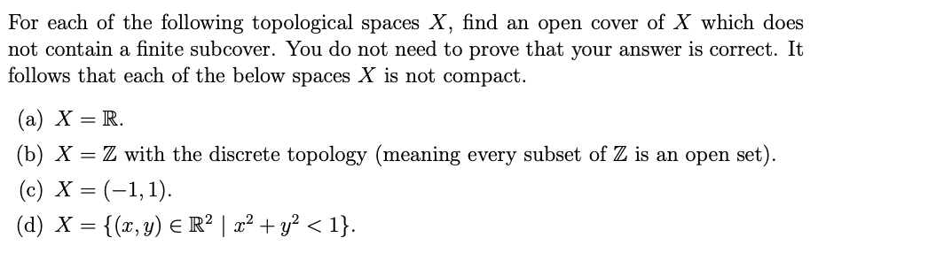 Solved For each of the following topological spaces X, find | Chegg.com