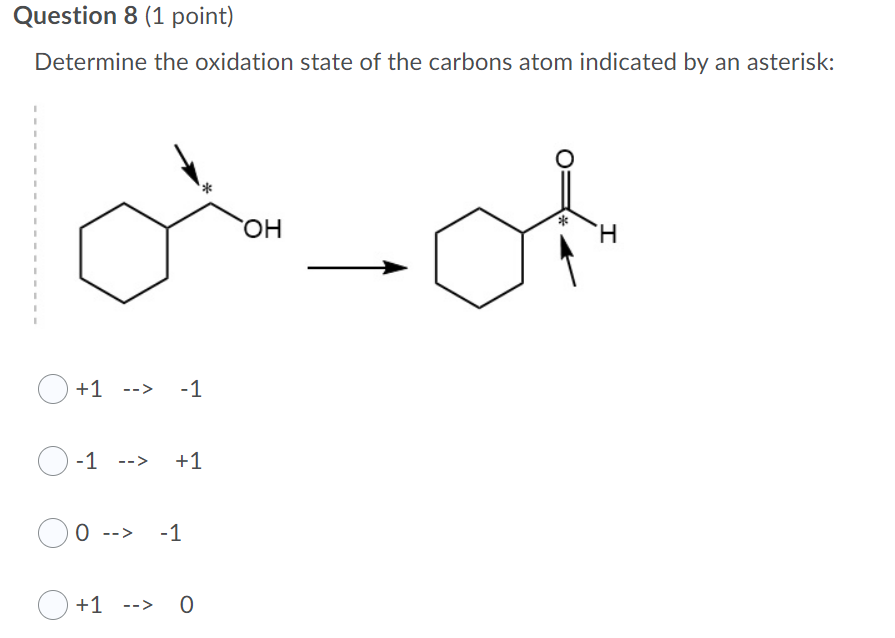 Solved Question 8 (1 point) Determine the oxidation state of | Chegg.com