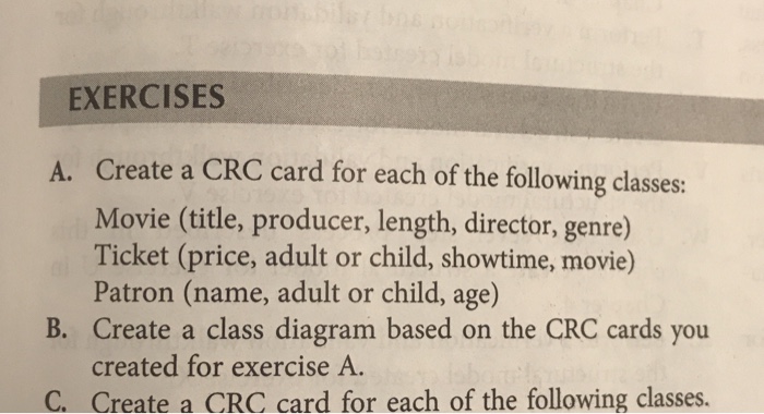 Solved Exercises A Create A Crc Card For Each Of The