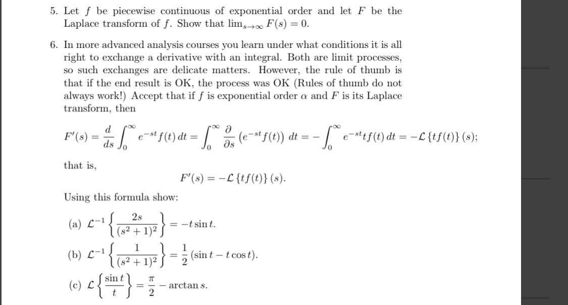 Solved 5. Let f be piecewise continuous of exponential order | Chegg.com