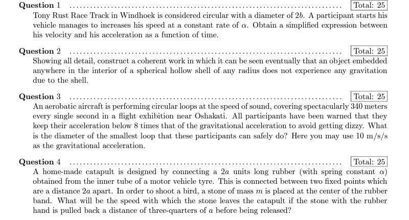 Solved Question 1 Total: 25 Tony Rust Race Track in Windhoek | Chegg.com