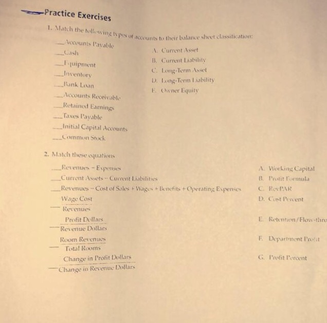 Solved Practice Exercises 1. Match the tollowing t pos ing | Chegg.com