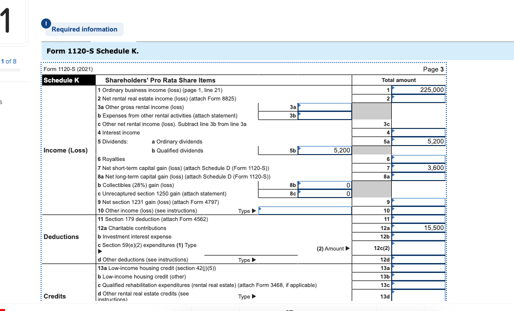 Form 1120-S Schedule K.While James Craig and his | Chegg.com