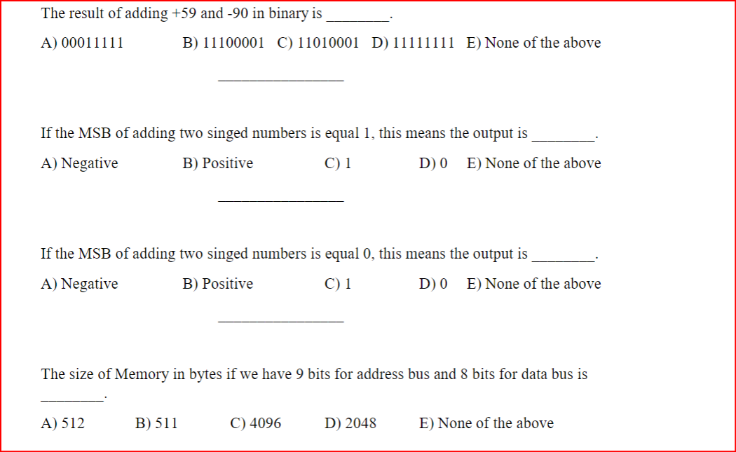 Solved The result of adding +59 and -90 in binary is A) | Chegg.com