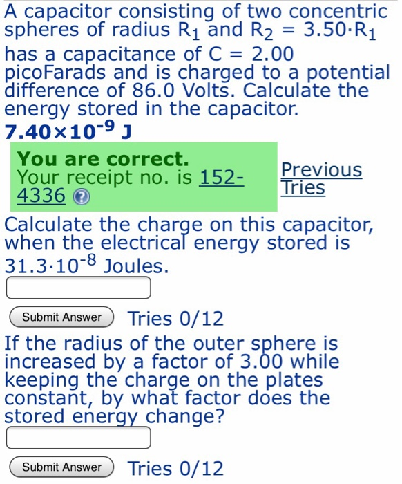 Solved A capacitor consisting of two concentric spheres of | Chegg.com