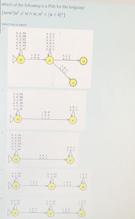 Solved Which of the following is a PDA for the language | Chegg.com