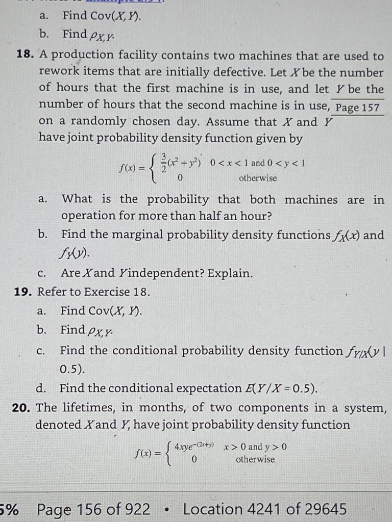 Solved a. Find cov(X,Y). b. Find ρX,Y 18. A production | Chegg.com