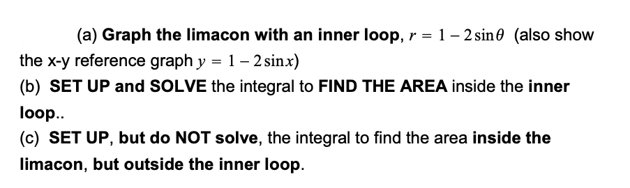 Solved (a) Graph the limacon with an inner loop, r = 1 – 2 | Chegg.com