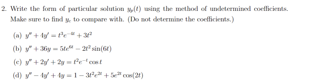 Solved Write the form of particular solution yp(t) using the | Chegg.com