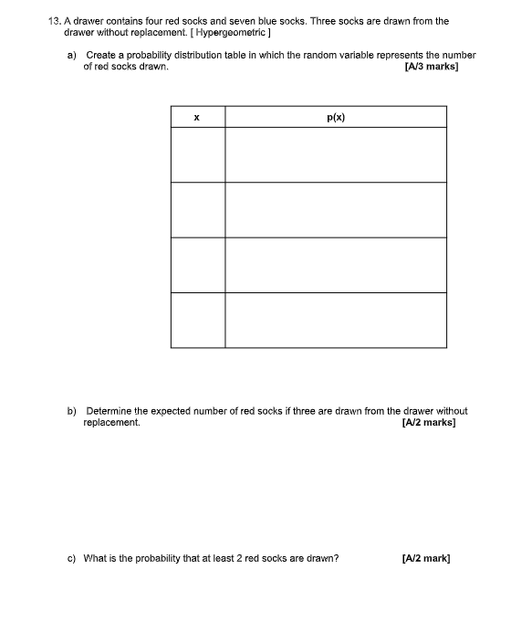 Solved 13. A drawer contains four red socks and seven blue | Chegg.com
