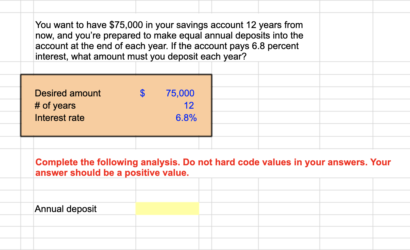 Solved how do i do the formula for this problem in excel? | Chegg.com