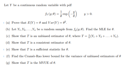 Solved Let y be a continuous random variable with pdf | Chegg.com