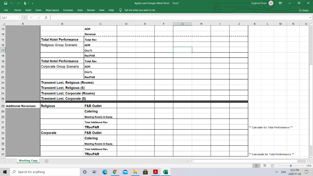 Apples and Oranges Work Shert - Excel Gurpreet Kaur | Chegg.com