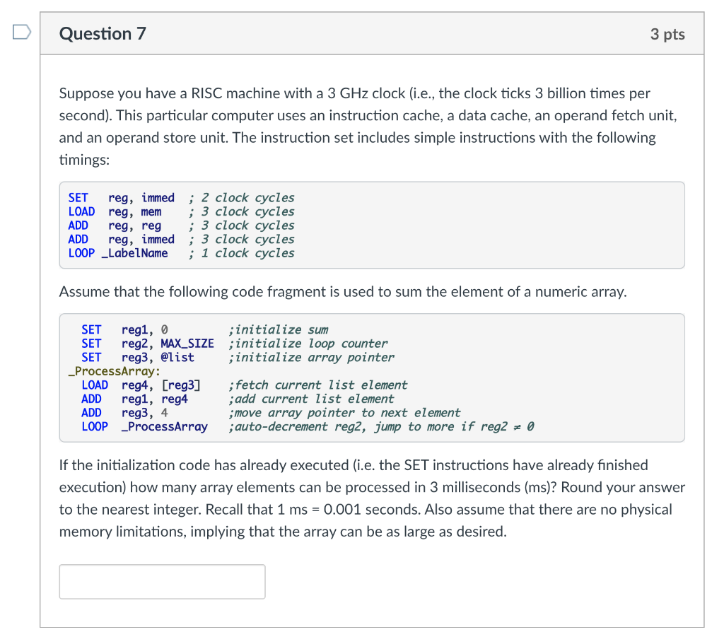 Solved Question 7 3 pts Suppose you have a RISC machine with | Chegg.com