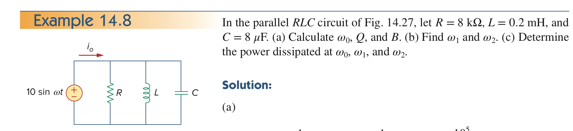 Solved Example 14.8 In the parallel RLC circuit of Fig. | Chegg.com