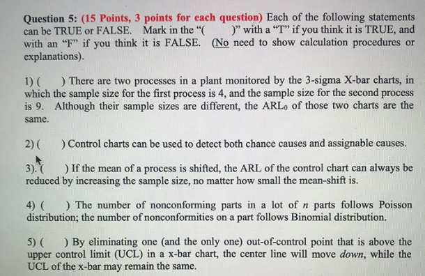 Solved Question 5: (15 Points, 3 points for each question) | Chegg.com