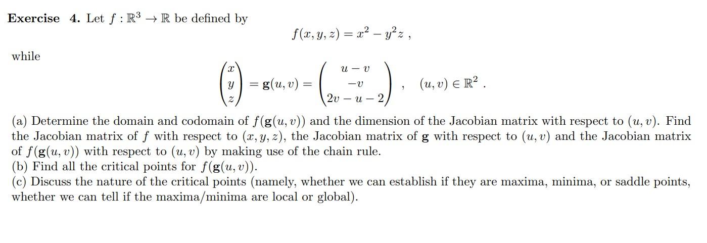 Exercise 4. Let f:R3→R be defined by f(x,y,z)=x2−y2z, | Chegg.com