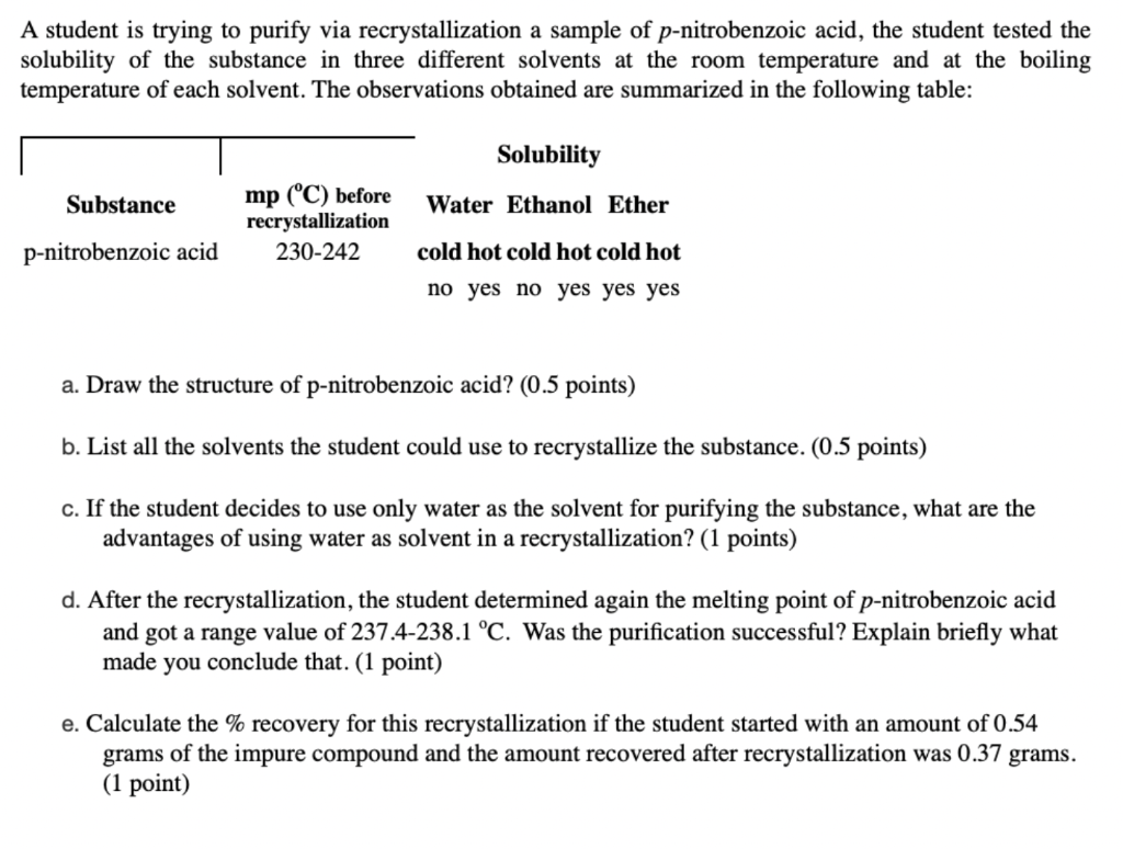 Solved A student is trying to purify via recrystallization a | Chegg.com
