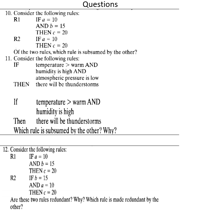 Solved Questions 10. Consider the following rules: R1 IF a = | Chegg.com