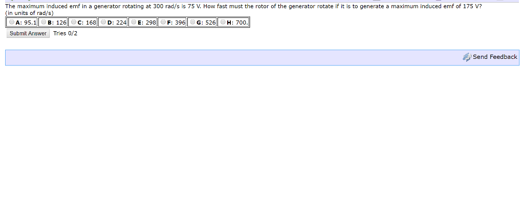Solved The maximum induced emf in a generator rotating at | Chegg.com