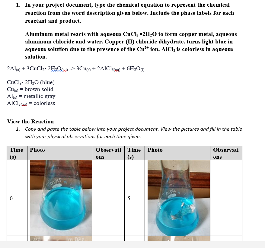 Solved Balnced Chemical equation is 2Al(s) + 3CuCl2*2H2O(aq) | Chegg.com