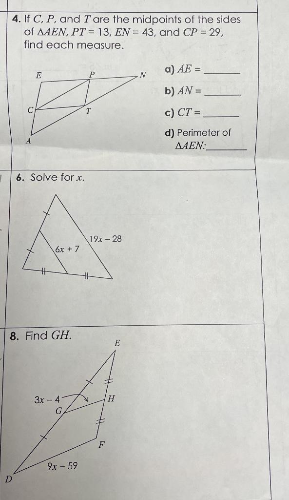 Solved 4. If C,P, and T are the midpoints of the sides of | Chegg.com