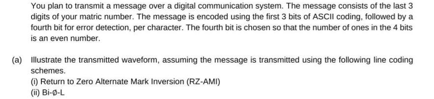 Solved You plan to transmit a message over a digital | Chegg.com