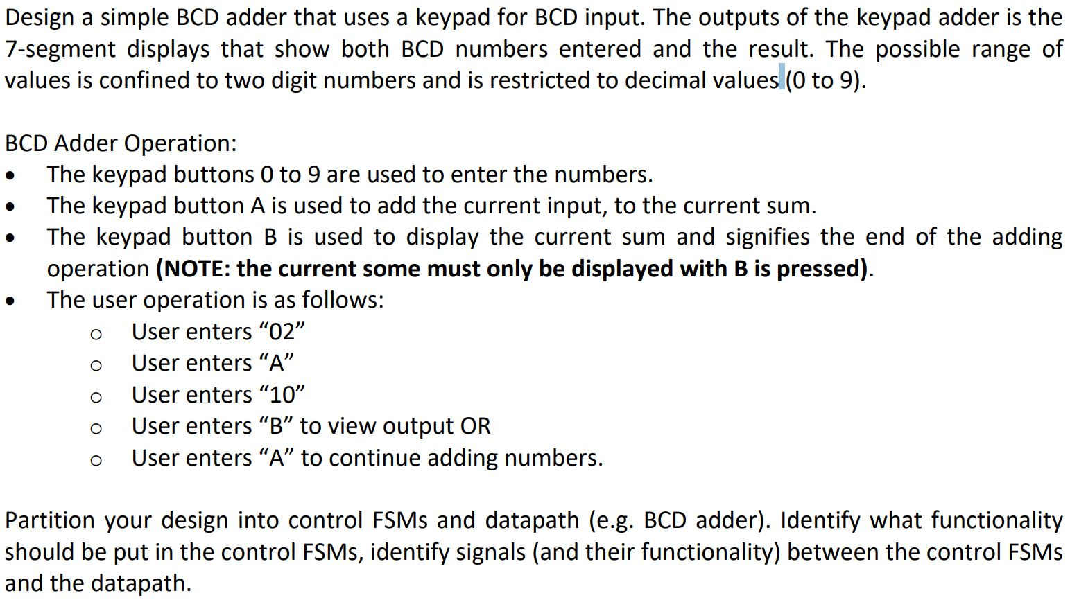 Design a simple BCD adder that uses a keypad for BCD | Chegg.com