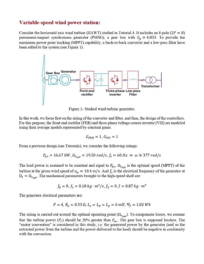 Solved Variable-speed wind power station: Consider the | Chegg.com