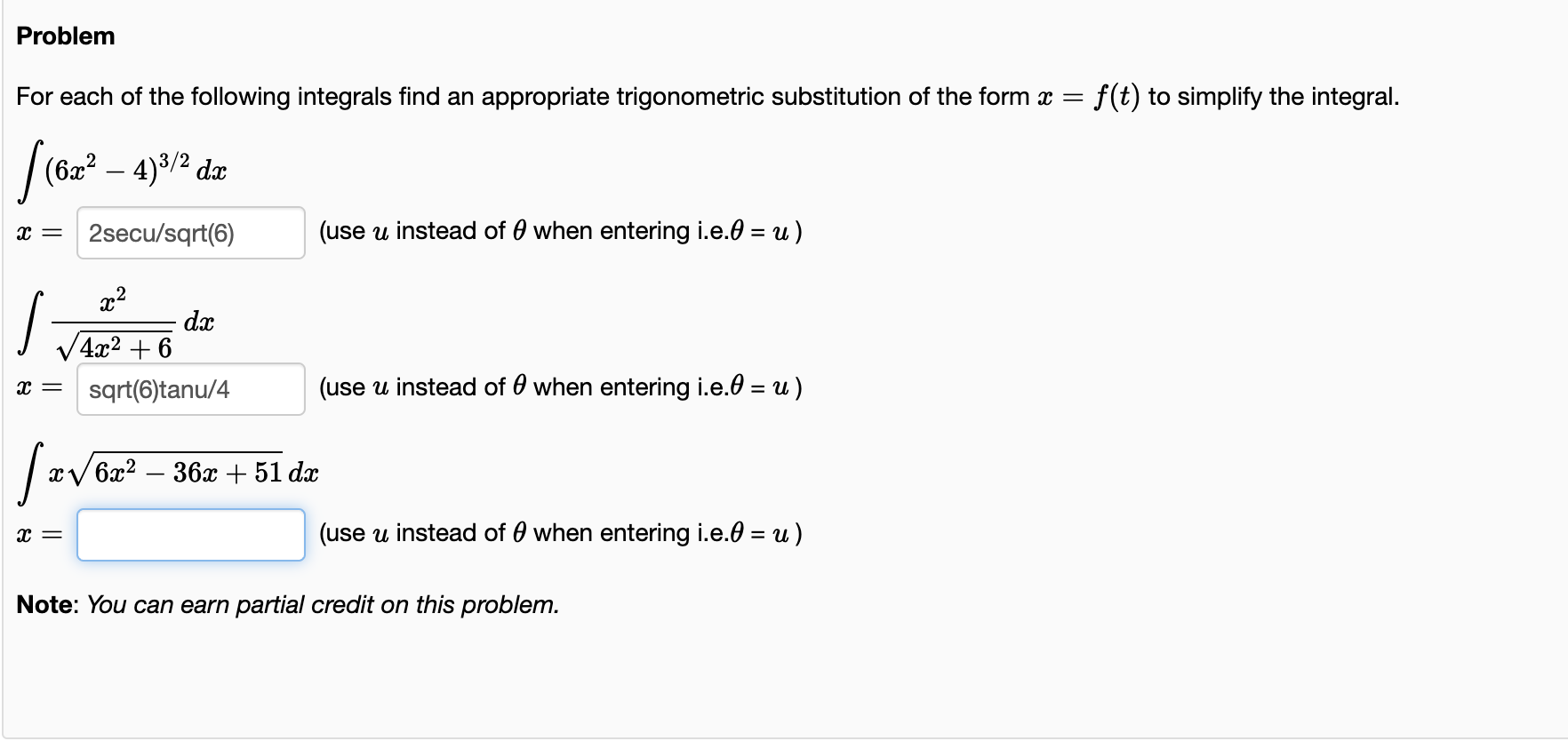 Solved Problem For each of the following integrals find an | Chegg.com