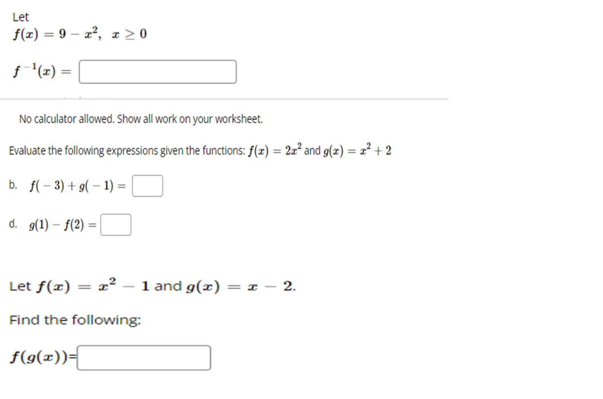 Solved Let f(x) = 9 – 22, 2 > 0 f '(x) = No calculator | Chegg.com