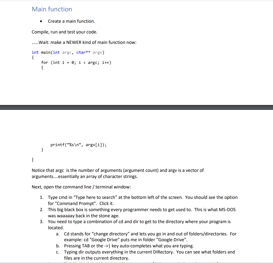 Solved Main function - Create a main function. Compile, run | Chegg.com
