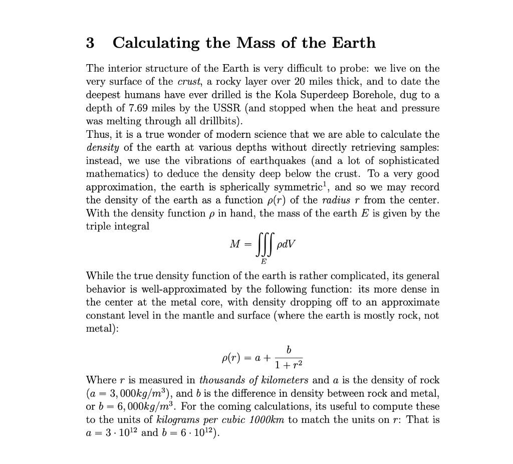 Solved 3 Calculating the Mass of the Earth The interior | Chegg.com