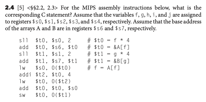 Solved 2.4 [5] For the MIPS assembly instructions below, | Chegg.com