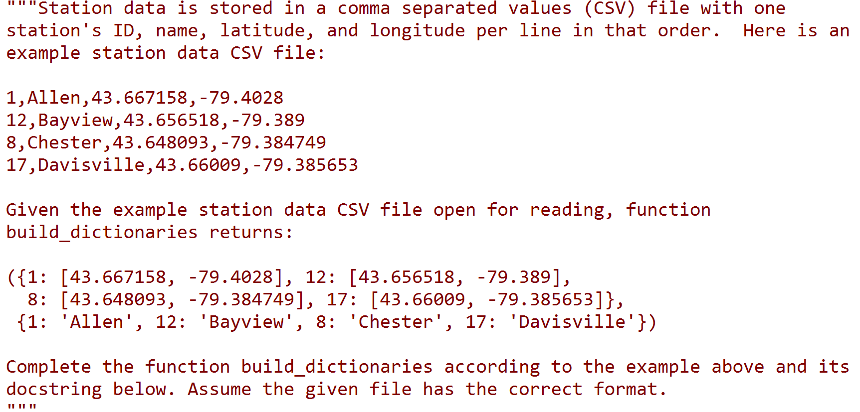 Solved II III def build_dictionaries(f: Textil ) -> | Chegg.com
